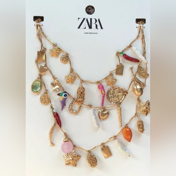 Zara | Jewelry | Nwt Zara 224 3pack Of Multicharm Necklaces Long Goldcolorcolorful | Poshmark